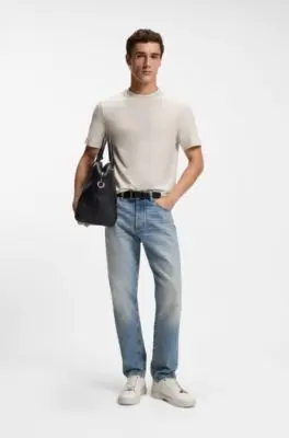 BOSS Cotton-silk T-shirt With Rich Structure - Khaki