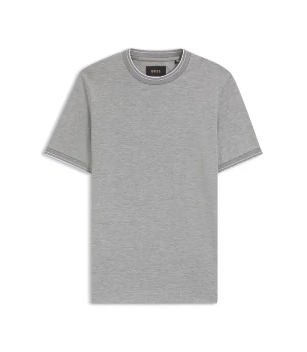 BOSS Collar-tipping T-shirt In Cotton And Silk - Silver