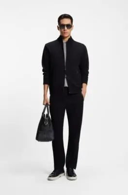 BOSS Collar-tipping T-shirt In Cotton And Silk - Silver