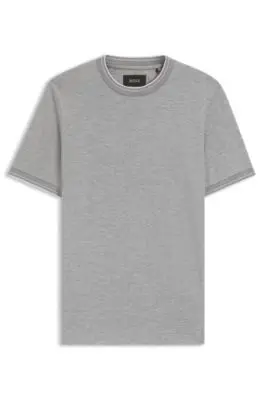 BOSS Collar-tipping T-shirt In Cotton And Silk - Silver