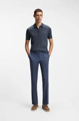 BOSS Zip-placket Polo Shirt In A Cotton Blend - Light Blue