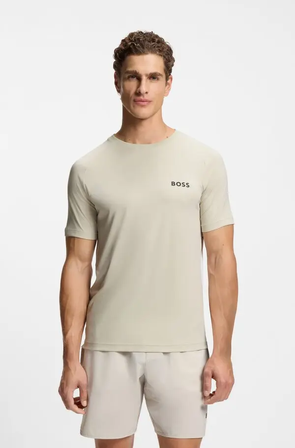 BOSS Quick-dry Slim-fit T-shirt With Four-way Stretch - Light Beige