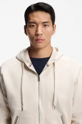 BOSS Cotton-terry Zip-up Hoodie With Striped Trims - White