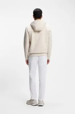 BOSS Cotton-terry Zip-up Hoodie With Striped Trims - White