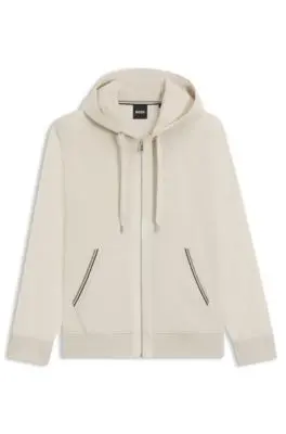 BOSS Cotton-terry Zip-up Hoodie With Striped Trims - White