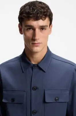 BOSS Relaxed-fit Overshirt In Stretch-cotton Twill - Light Blue
