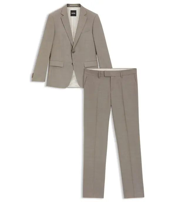 BOSS Micro-patterned Two-piece Slim-fit Suit In Stretch Cloth - Khaki