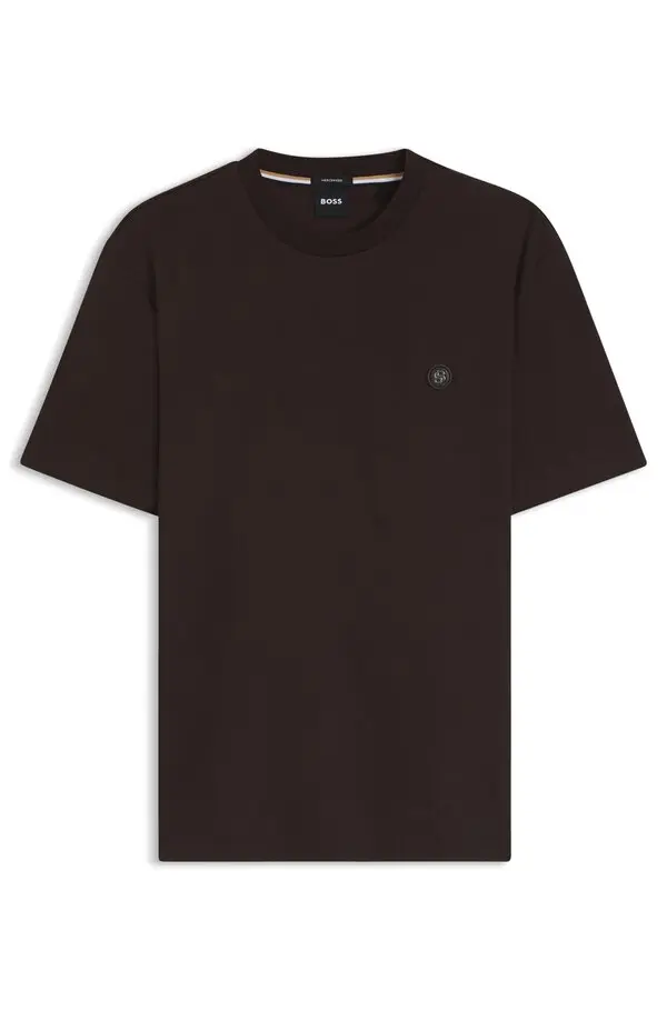 BOSS Mercerized-cotton T-shirt With Double B Monogram - Dark Brown