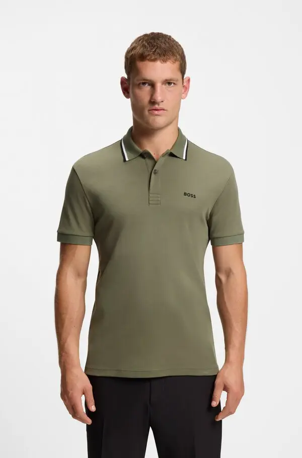 BOSS Paddy Slim-fit Polo Shirt In Interlock Cotton - Khaki