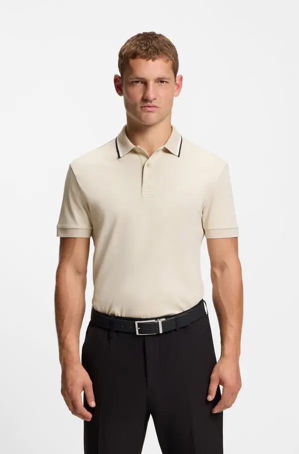 BOSS Paddy Slim-fit Polo Shirt In Interlock Cotton - Light Beige