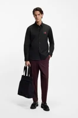 Hugo Relaxed-fit Shirt In Stretch-cotton Canvas