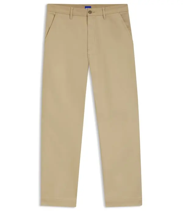 Hugo Baggy Trousers In Stretch-cotton Canvas - Beige
