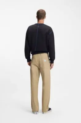 Hugo Baggy Trousers In Stretch-cotton Canvas - Beige