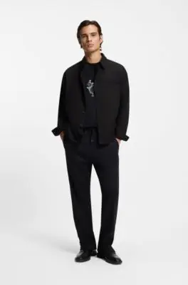 Hugo Oversized-fit Overshirt In Soft Twill - Black