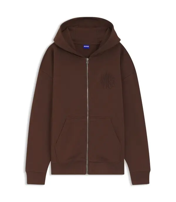 Hugo Embossed-logo Zip-up Hoodie - Brown