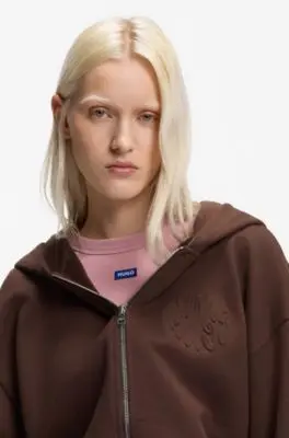 Hugo Embossed-logo Zip-up Hoodie - Brown
