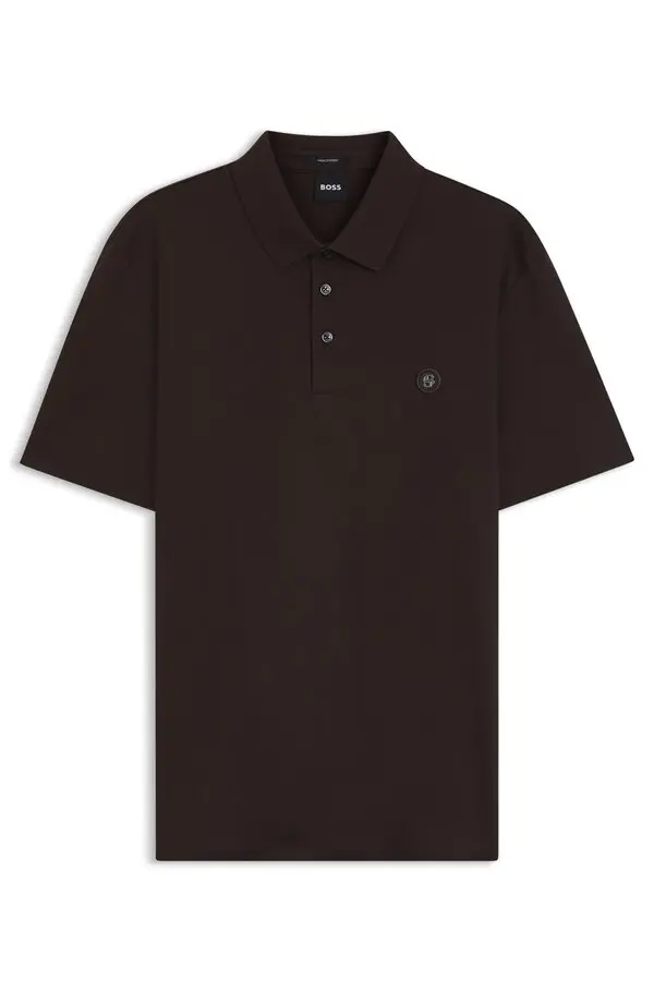 BOSS Mercerized-cotton Polo Shirt With Double B Monogram - Dark Brown