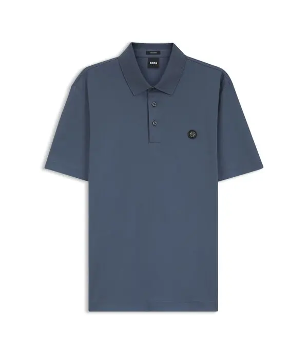 BOSS Mercerized-cotton Polo Shirt With Double B Monogram - Light Blue