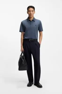 BOSS Mercerized-cotton Polo Shirt With Double B Monogram - Light Blue