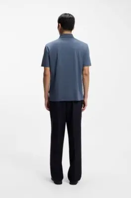 BOSS Mercerized-cotton Polo Shirt With Double B Monogram - Light Blue
