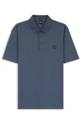 BOSS Mercerized-cotton Polo Shirt With Double B Monogram - Light Blue