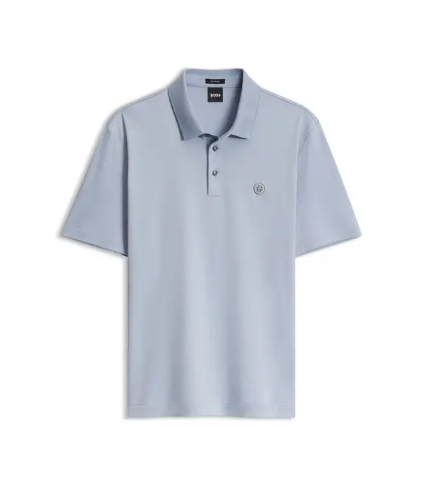 BOSS Polo Shirt In Mercerized Cotton With Double B Monogram - Light Blue