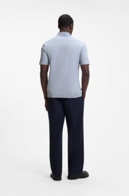 BOSS Polo Shirt In Mercerized Cotton With Double B Monogram - Light Blue