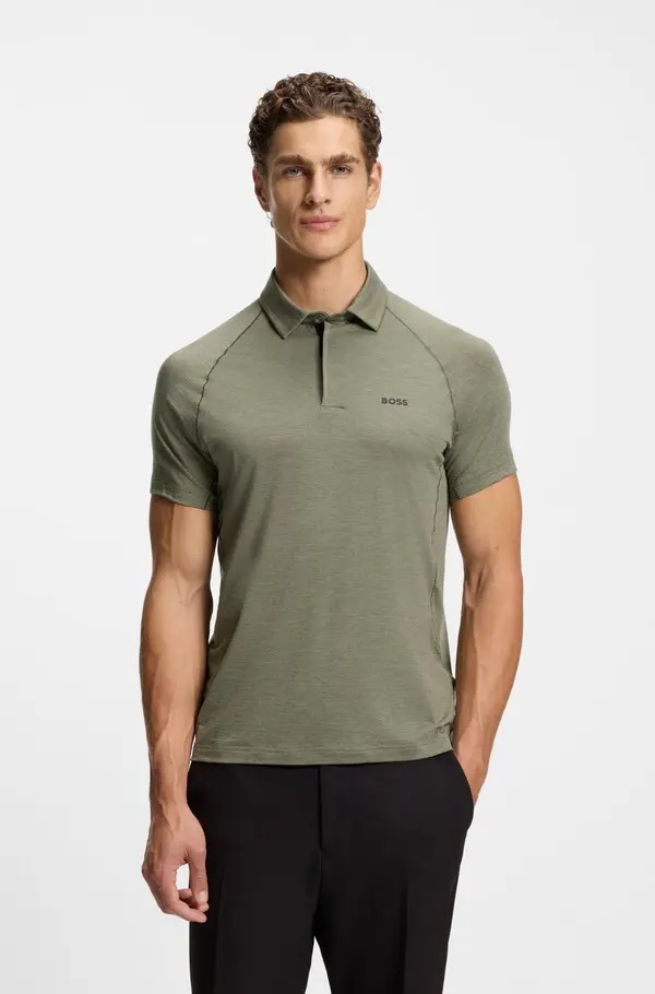 BOSS Slim-fit Polo Shirt With Temperature-regulating Performance - Khaki