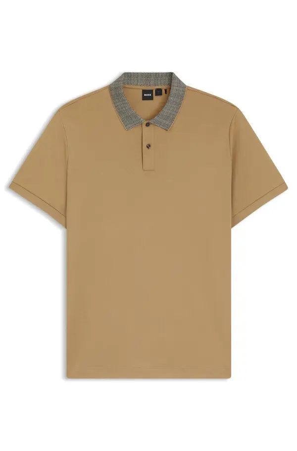 BOSS Pima-cotton Polo Shirt With Patterned Collar - Beige