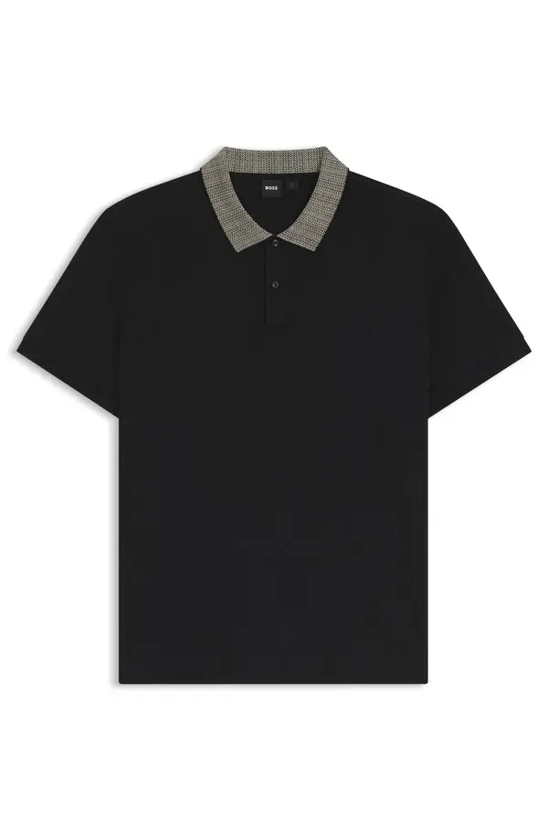 BOSS Pima-cotton Polo Shirt With Patterned Collar - Black