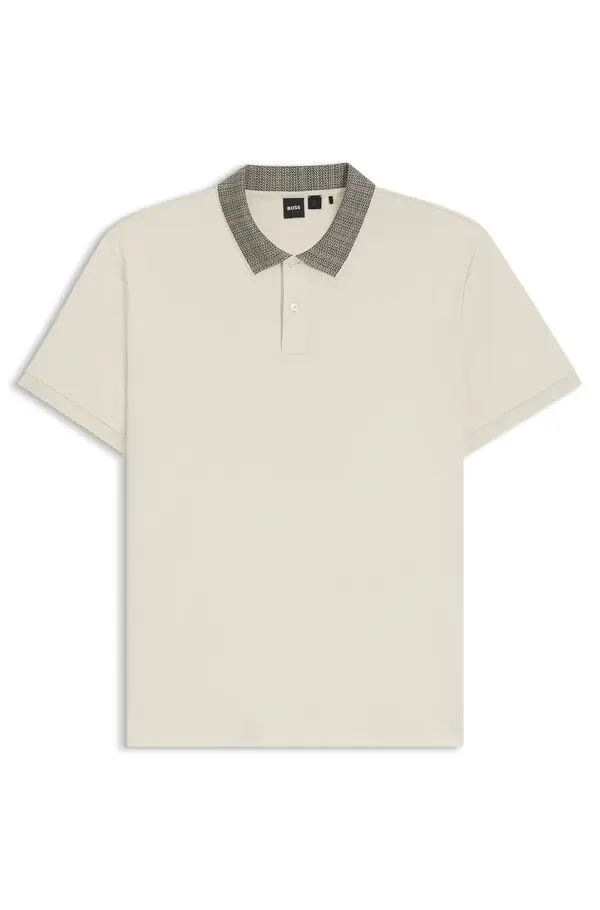 BOSS Pima-cotton Polo Shirt With Patterned Collar - White