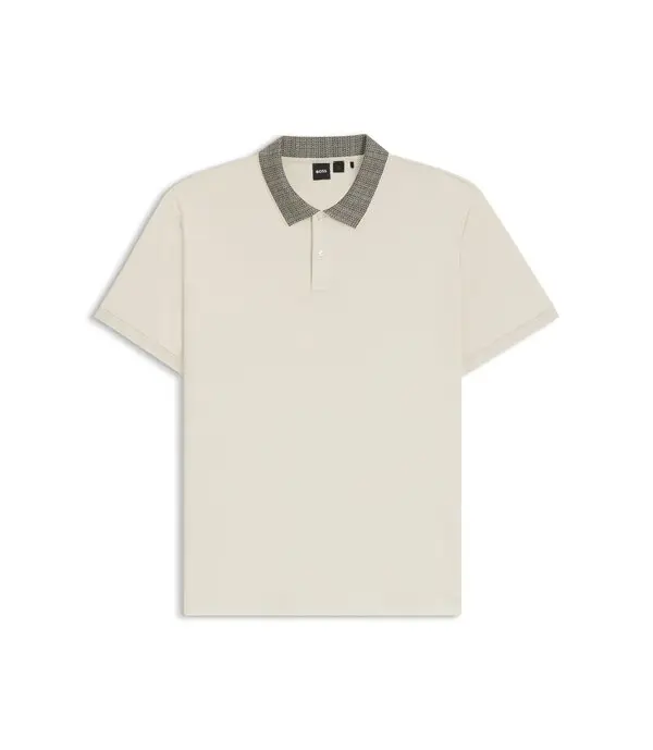 BOSS Pima-cotton Polo Shirt With Patterned Collar - White