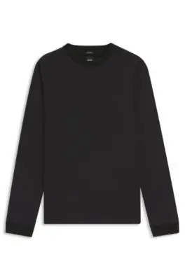 BOSS Jacquard-structure T-shirt In Mercerised Cotton - Black