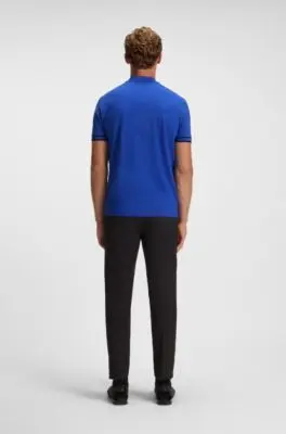 BOSS Zip-neck Polo Shirt In Stretch-cotton Piqu - Blue