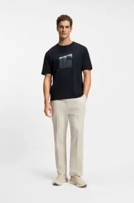 BOSS Tennis-artwork T-shirt In Pima Cotton - Dark Blue