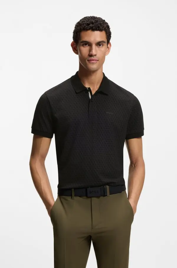 BOSS Printed Polo Shirt In Cotton Piqu - Black
