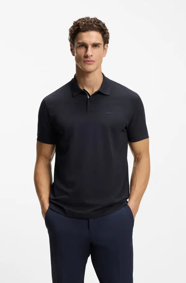 BOSS Printed Polo Shirt In Cotton Piqu - Dark Blue