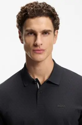 BOSS Printed Polo Shirt In Cotton Piqu - Dark Blue