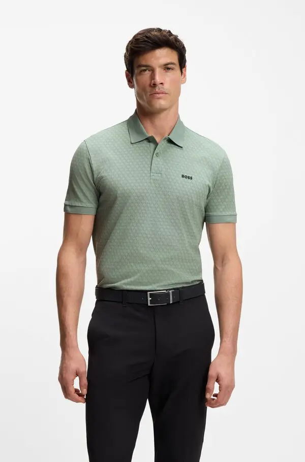BOSS Printed Polo Shirt In Cotton Piqu - Light Green