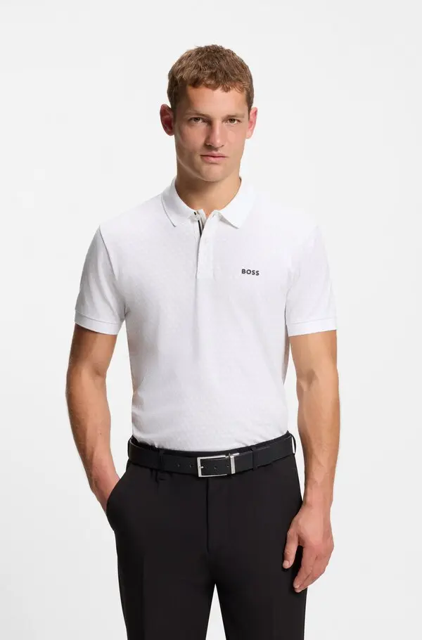 BOSS Printed Polo Shirt In Cotton Piqu - White
