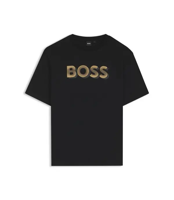 BOSS Mercerized-cotton T-shirt With Logo Artwork - Black