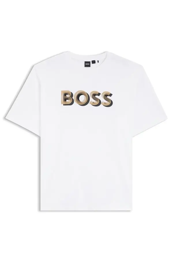 BOSS Mercerized-cotton T-shirt With Logo Artwork - White
