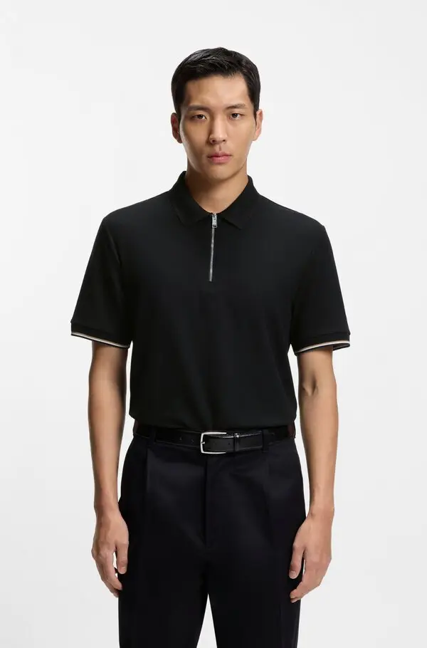 BOSS Cotton-piqué Polo Shirt With Zip Neck - Black