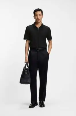 BOSS Cotton-piqué Polo Shirt With Zip Neck - Black