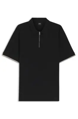 BOSS Cotton-piqué Polo Shirt With Zip Neck - Black