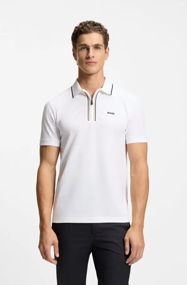 BOSS Stretch-cotton Slim-fit Polo Shirt With Moisture-wicking Performance - White