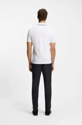 BOSS Active Slim-fit Polo Shirt In Moisture-wicking Stretch Cotton - White