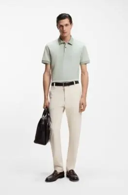 BOSS Bubble-structure Polo Shirt In Cotton - Light Green