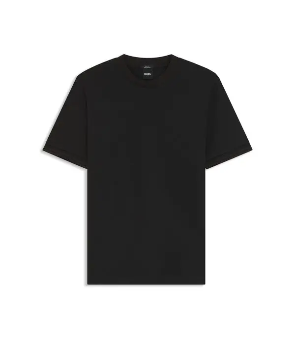 BOSS Contrast-tipping Slim-fit T-shirt In Mercerised Cotton - Black