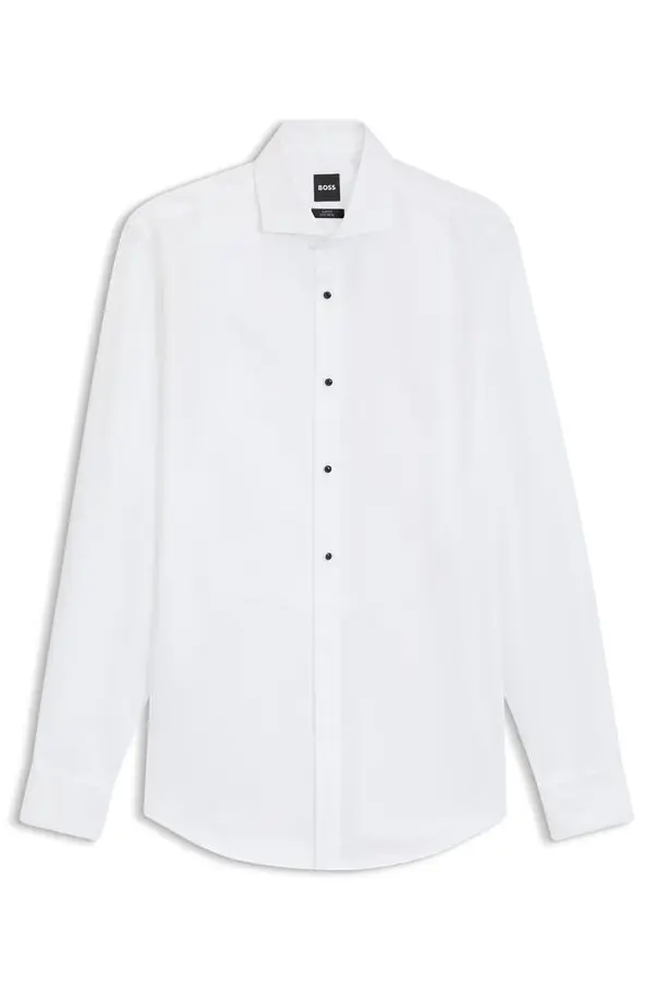 BOSS Easy-iron Slim-fit Dress Shirt In Stretch-cotton Poplin - White